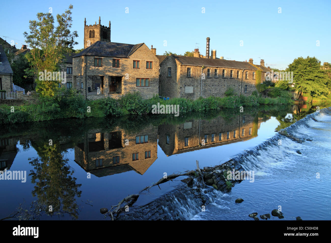 A wier on the River Aire, in Bingley, West Yorkshire Stock Photo ...