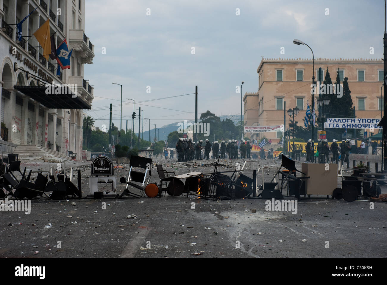 Barricade in Syntagma (Constitution) square during the protests in ...