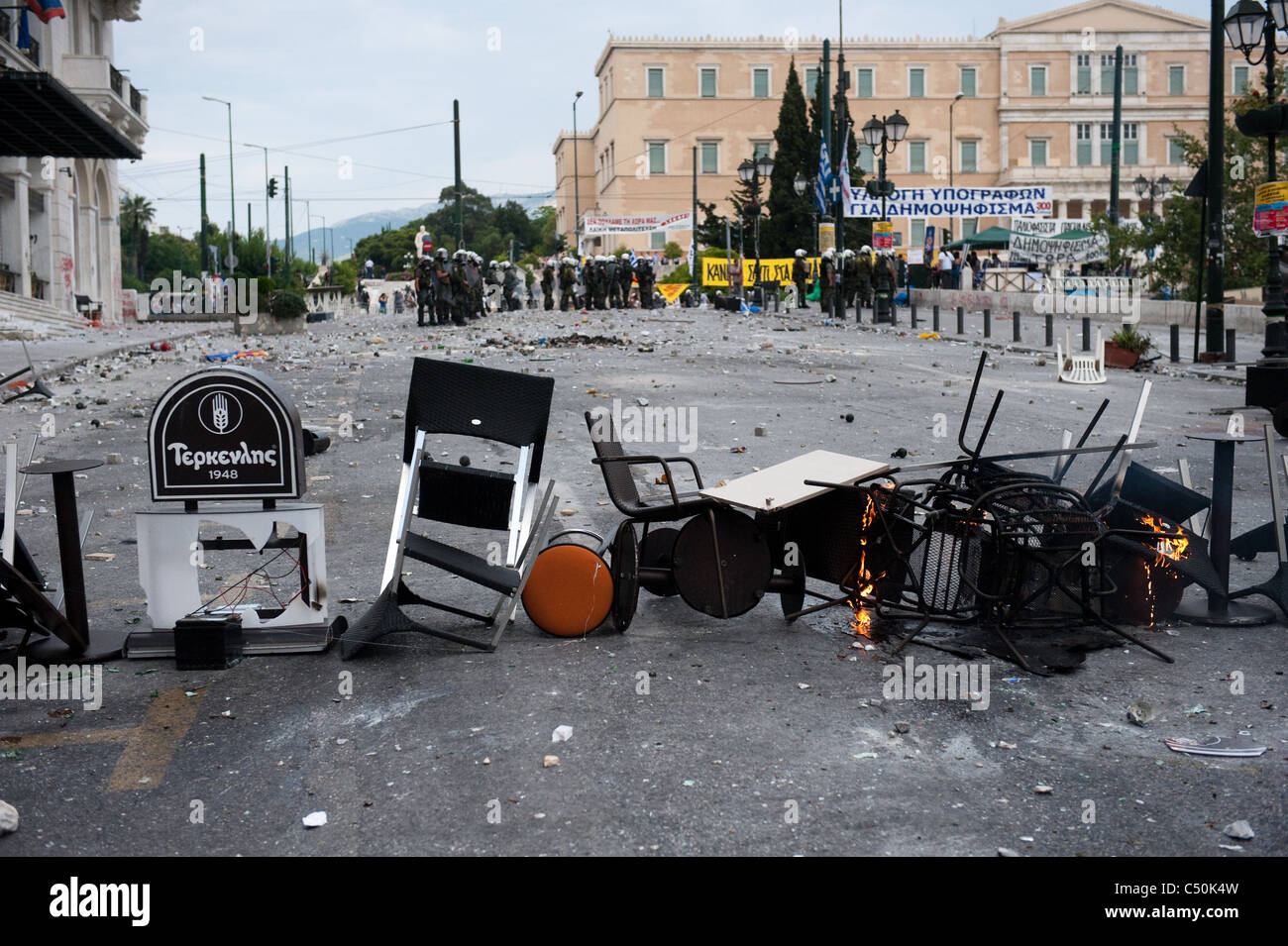 Barricade in Syntagma (Constitution) square during the protests in ...