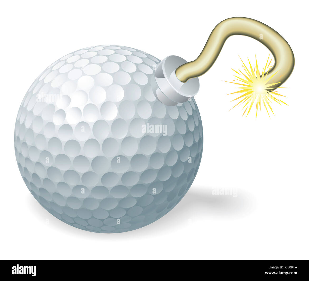 Retro cartoon golf ball cherry bomb with lit fuse burning down. Concept ...