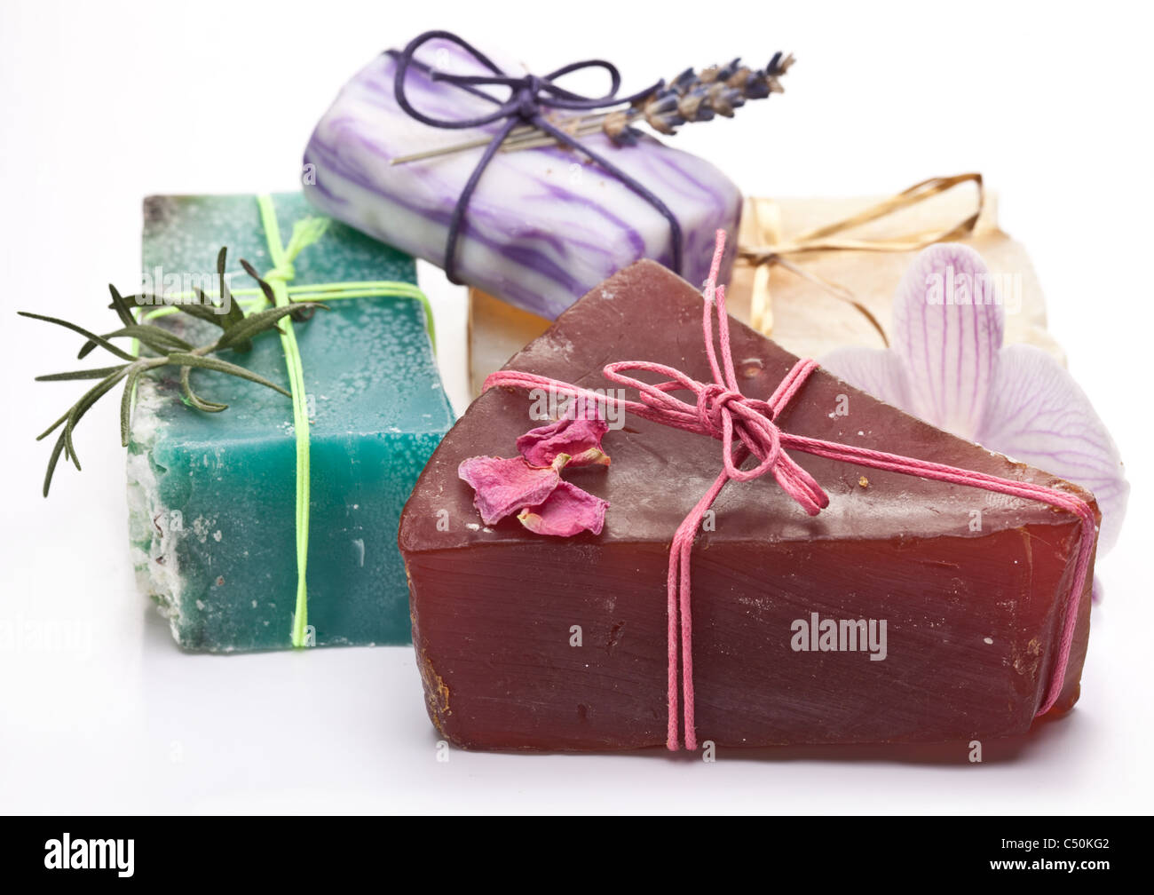 Range of different soaps on a white background Stock Photo - Alamy