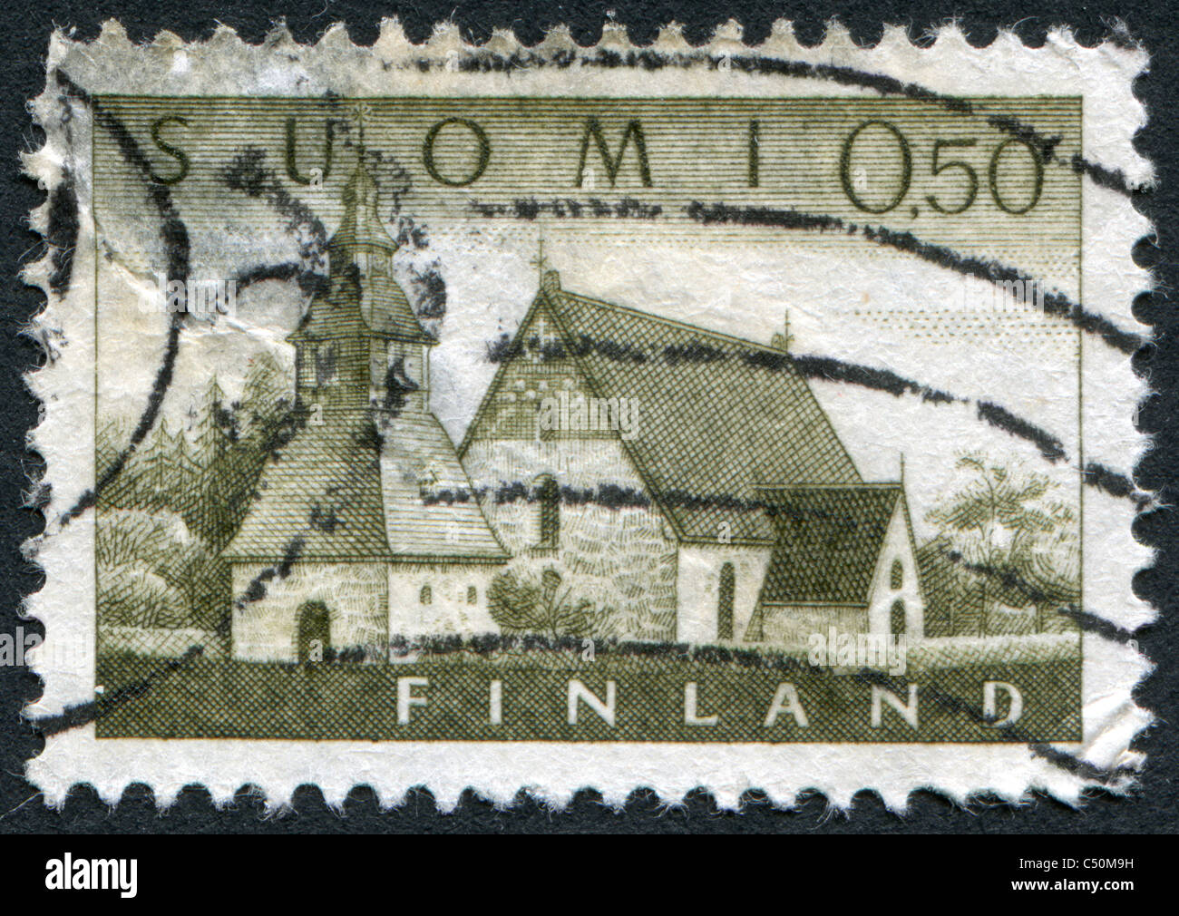 FINLAND 1963: A stamp printed in the Finland, shows a Church at Lammi ...