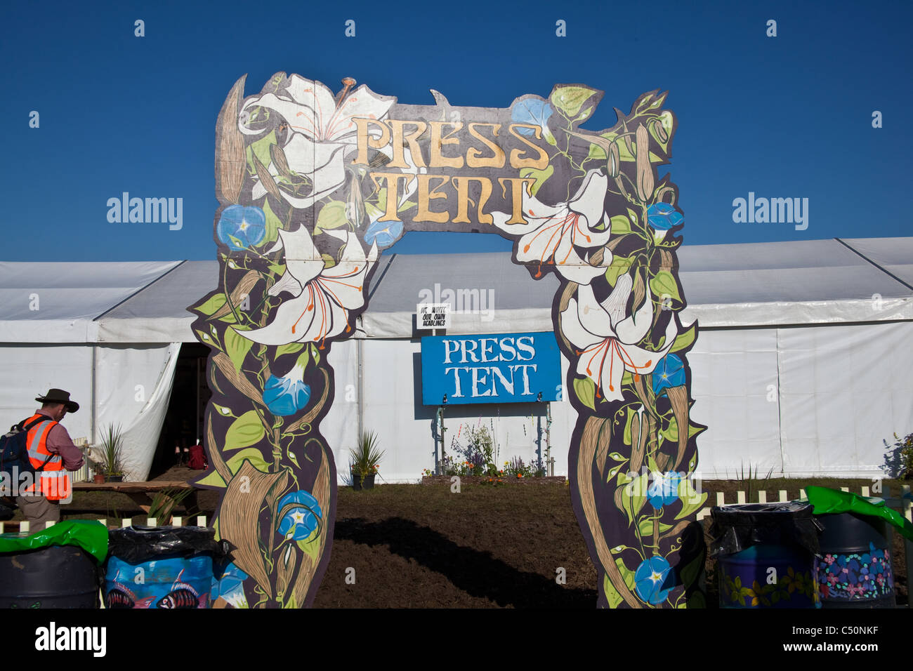 Glastonbury press tent hi-res stock photography and images - Alamy