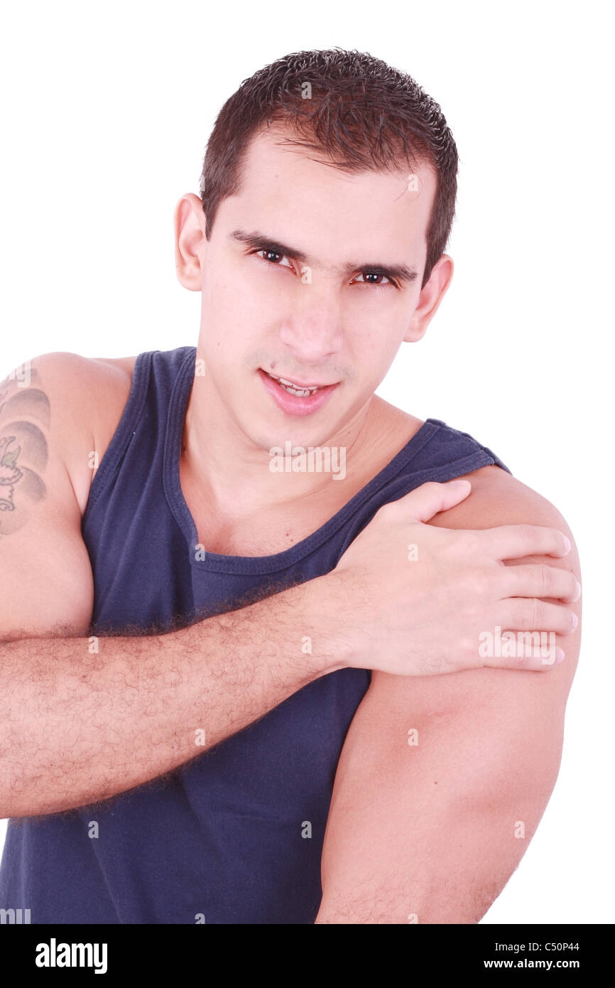 young caucasian bodybuilder having a shoulder pain Stock Photo - Alamy
