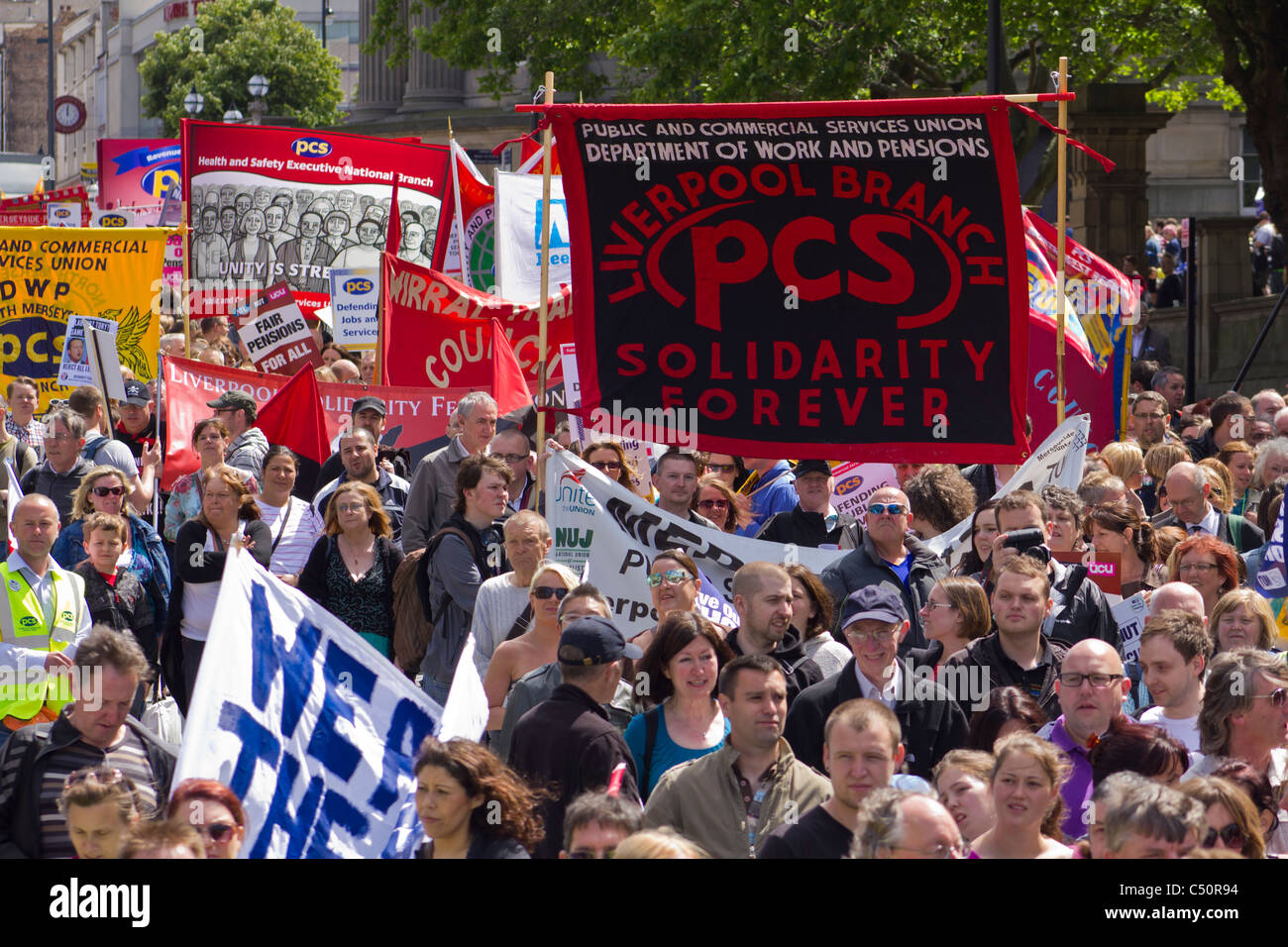 Protestors march through Liverpool city centre Stock Photo - Alamy