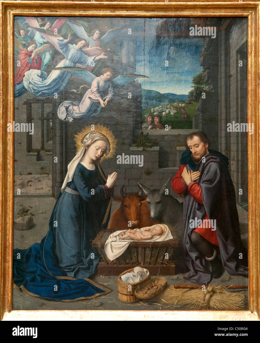 Detail: The Nativity with Donors and Saints Jerome and Leonard, ca ...