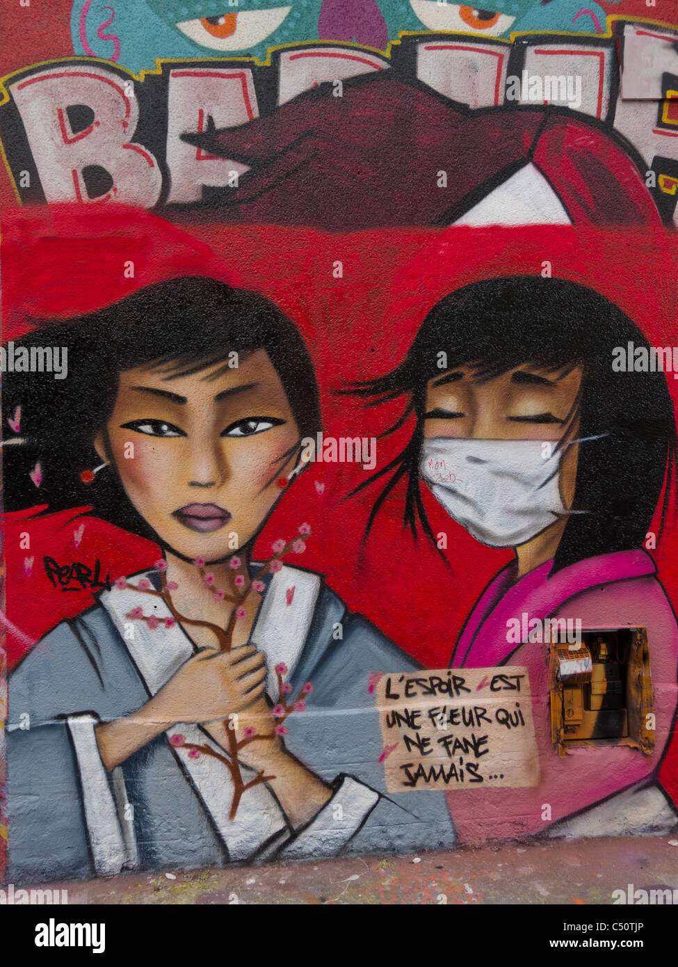 Paris, France, Graffitti Art Painting Wall, Fukushima Tsunami Disaster ...