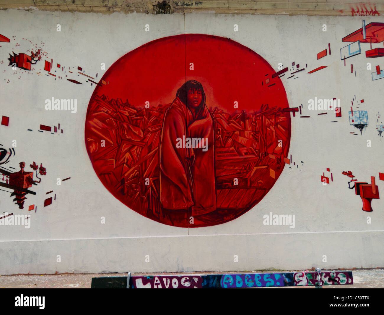 Paris, France, Graffiti Art Painting Wall, Fukushima Japan Tsunami ...