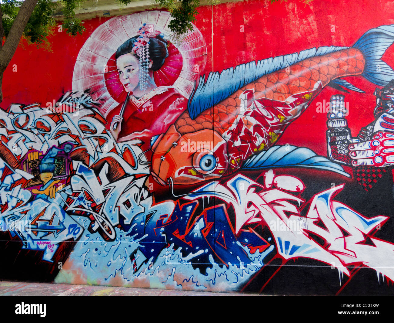 Paris, France, Japanese Tsunami Theme, Graffitti Artist's Painting Wall ...