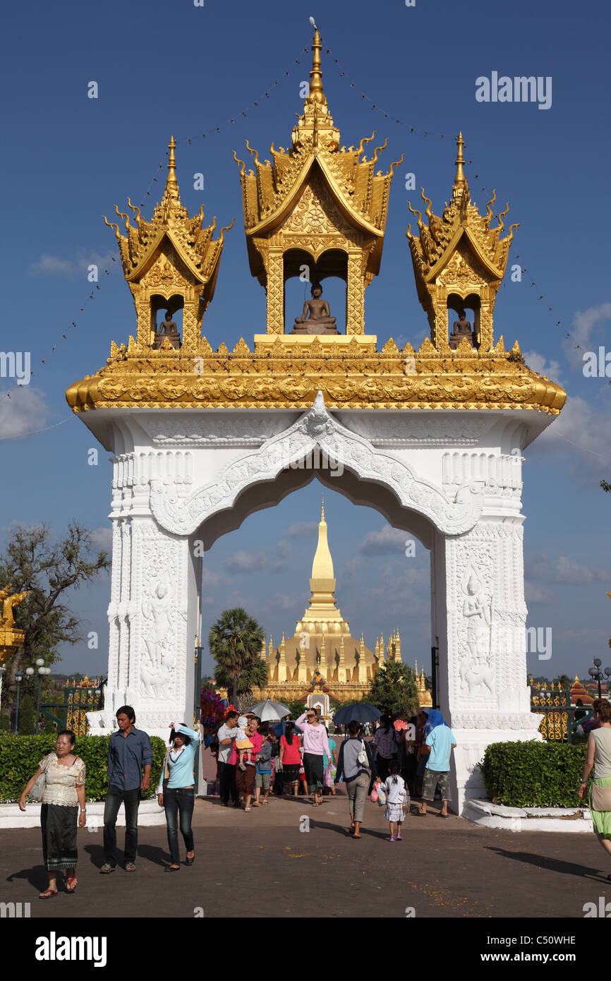 Entrance gate to Pha That Luang stupa, Vientiane, Laos Stock Photo - Alamy