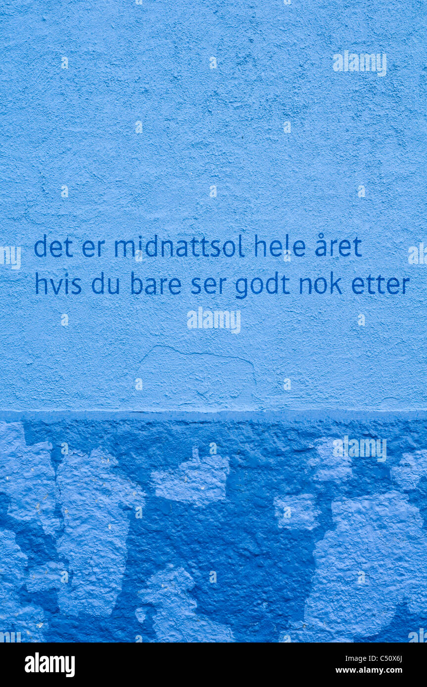 A poem on the side of a building in the town of Sortland, Norway Stock ...