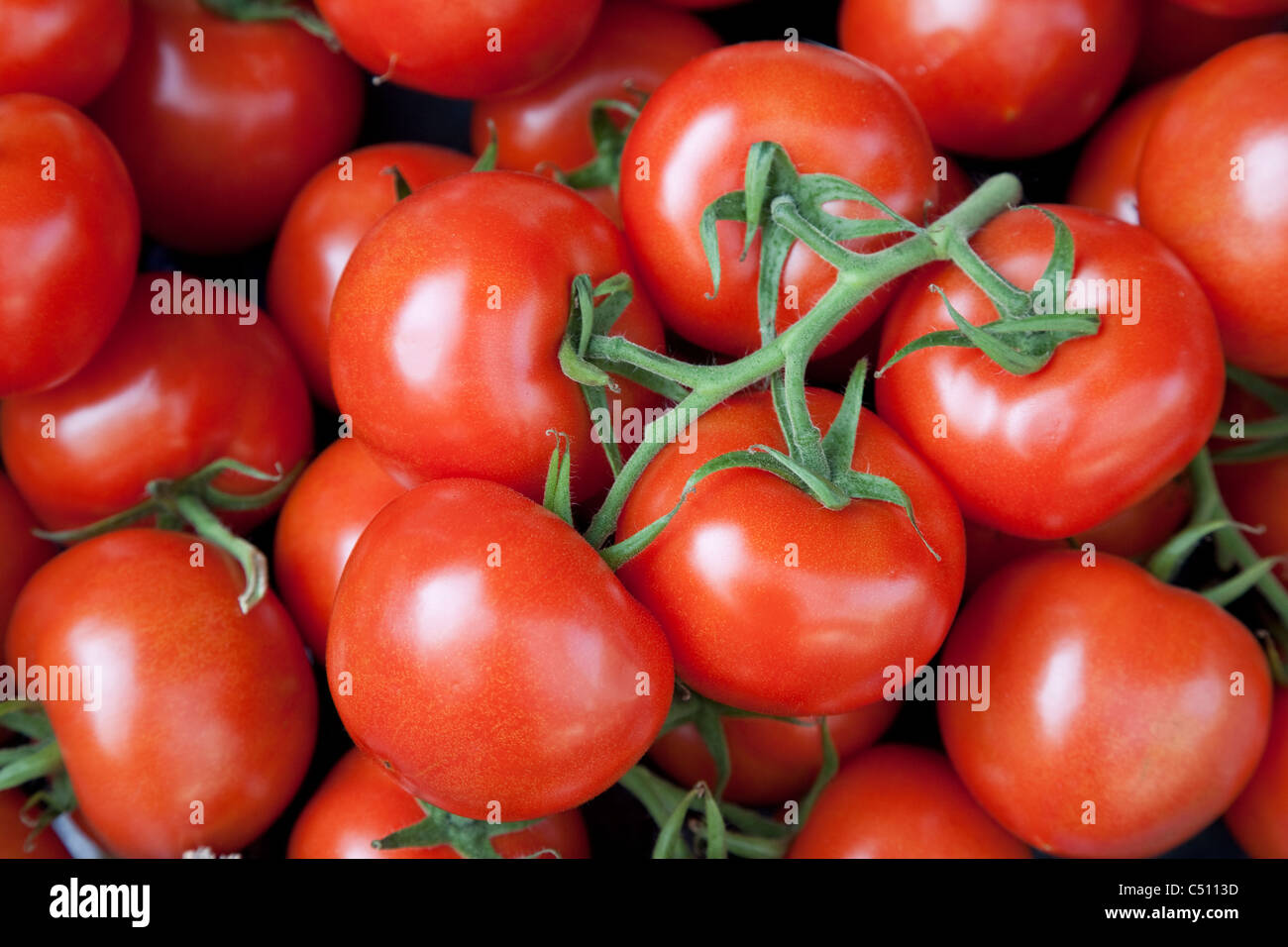 Close up of tomatoes for sale on market stall Stock Photo - Alamy