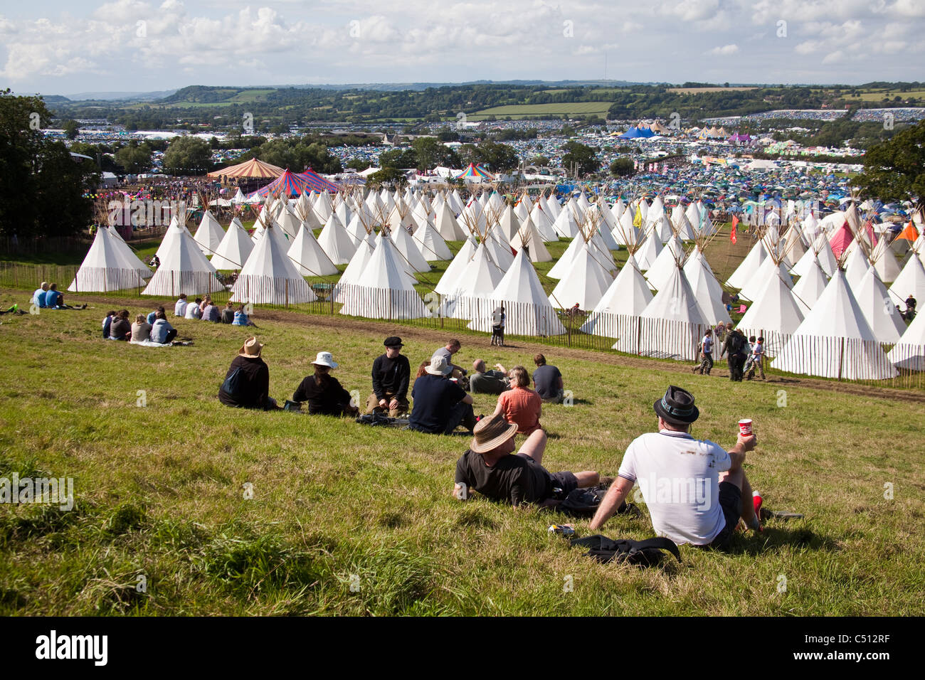 Teepee, Tipi or Wigwam tents at the Glastonbury Festival 2011, Somerset ...