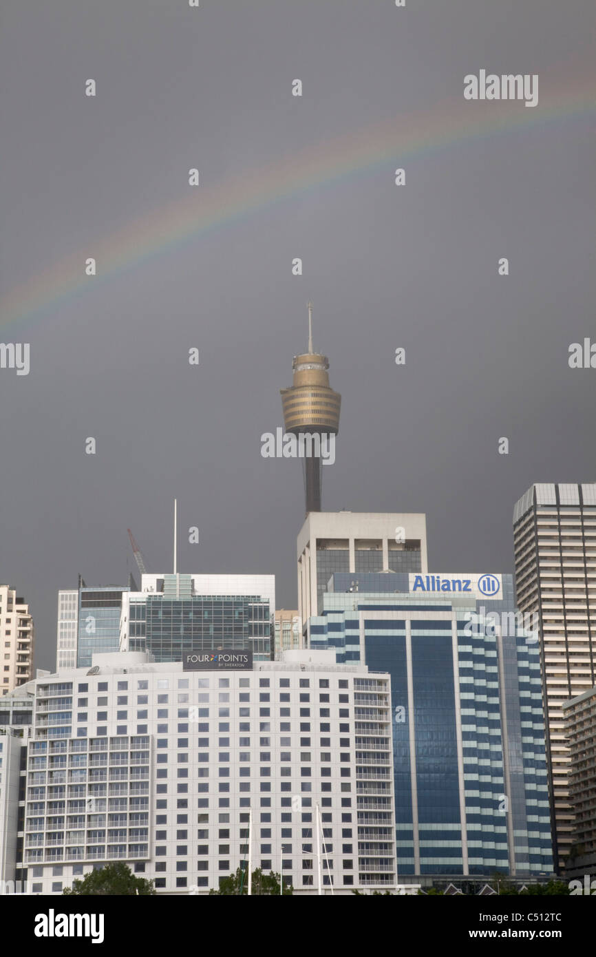 Rainbow appears after a rain storm over Sydney Tower and Central ...