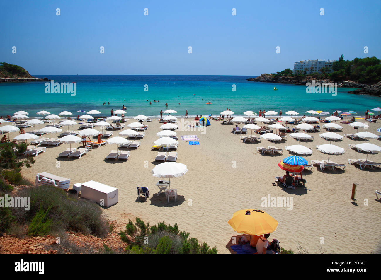 View of the beach of Cala Lenya, Ibiza, Spain Stock Photo - Alamy