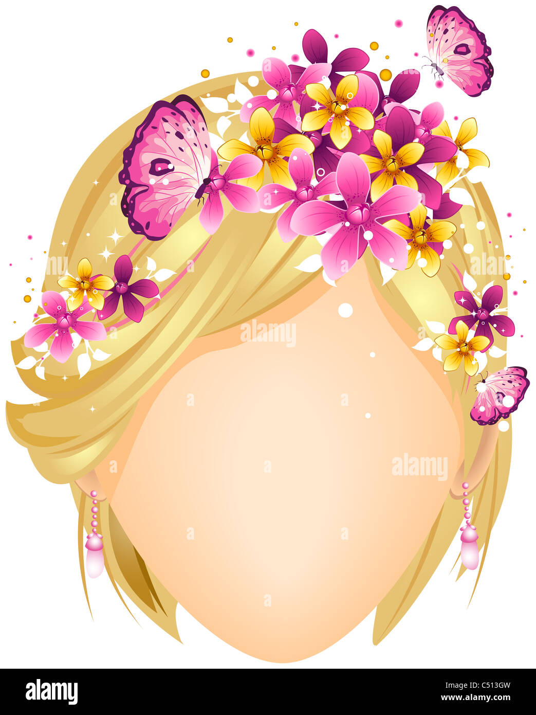 Abstract Girl with Floral Hair Design with Clipping Path Stock Photo ...