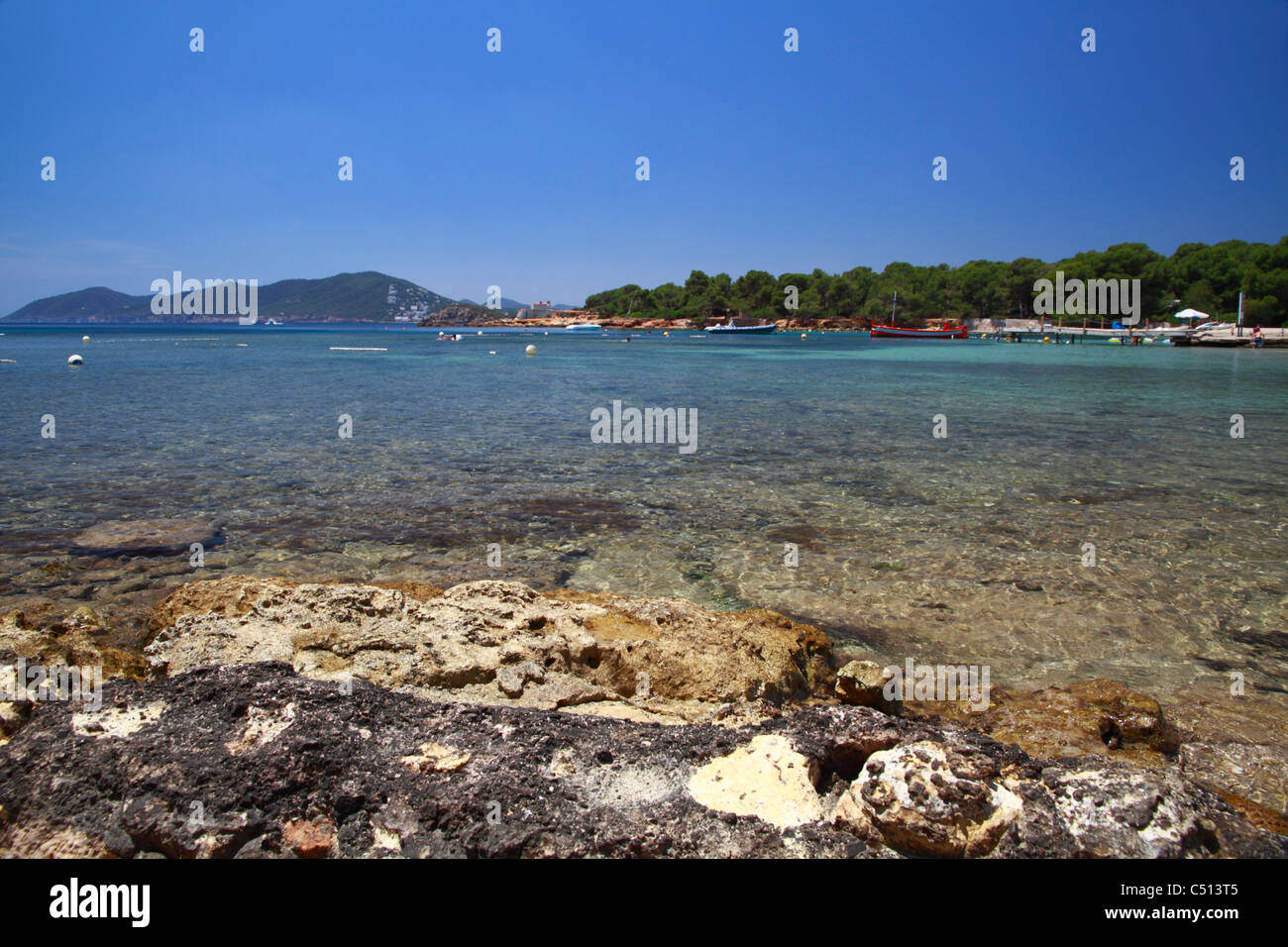View of the beach of Cala Pada, Ibiza, Spain Stock Photo - Alamy