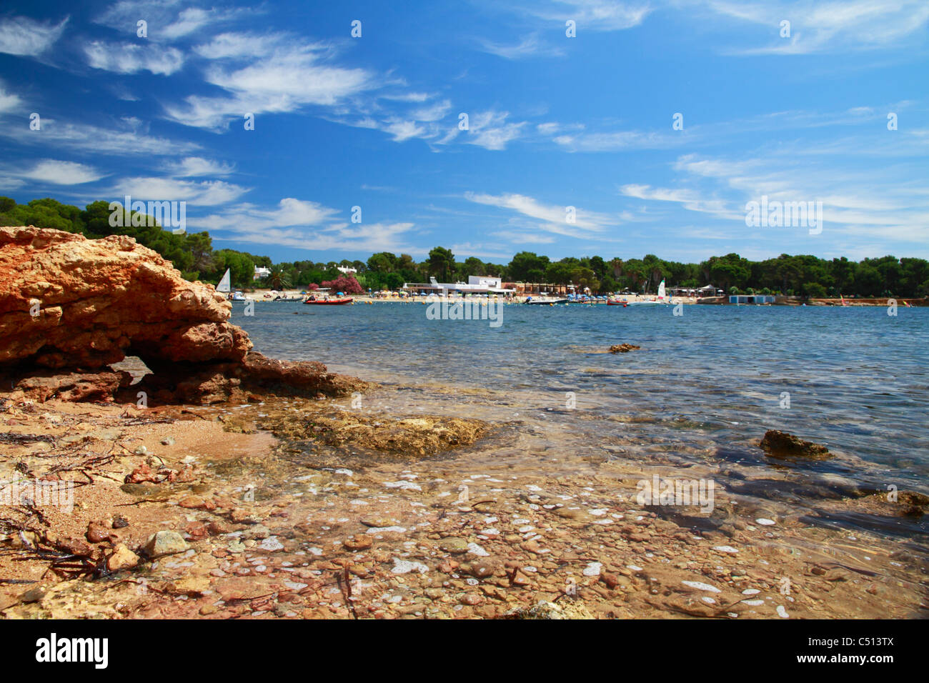 View of the beach of Cala Pada, Ibiza, Spain Stock Photo - Alamy
