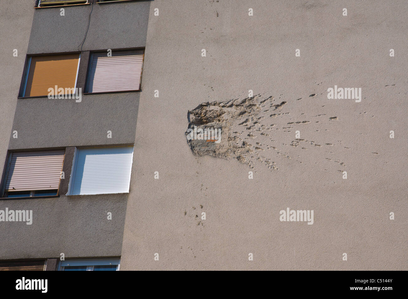 Shelling on side of a building from war in the 1990s Zadar northern ...