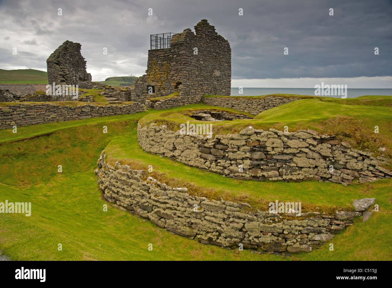The exterior of the of the Wheelhouse at Jarlshof Settlement, Shetland ...