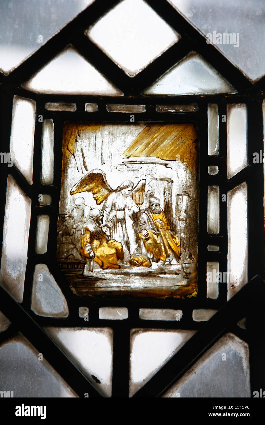 Christian themed stained glass window Stock Photo - Alamy