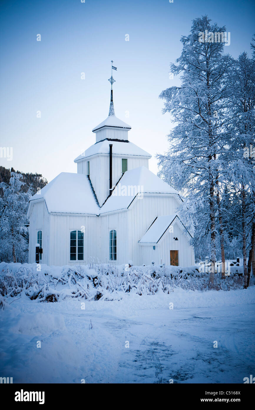 White church covered in snowy landscape Stock Photo - Alamy