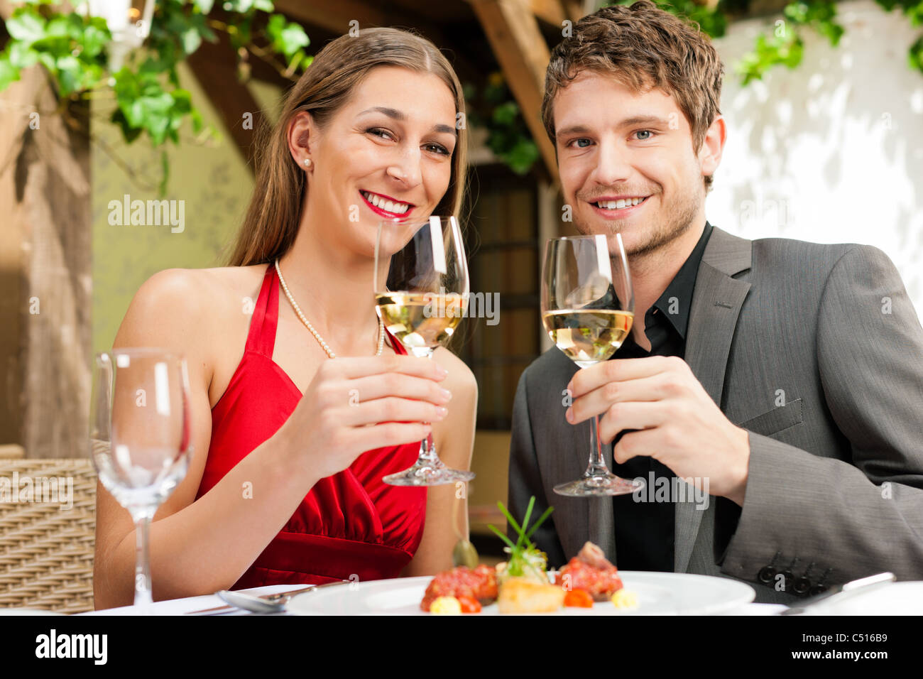 Couple for romantic Dinner or lunch in a gourmet restaurant Stock Photo ...