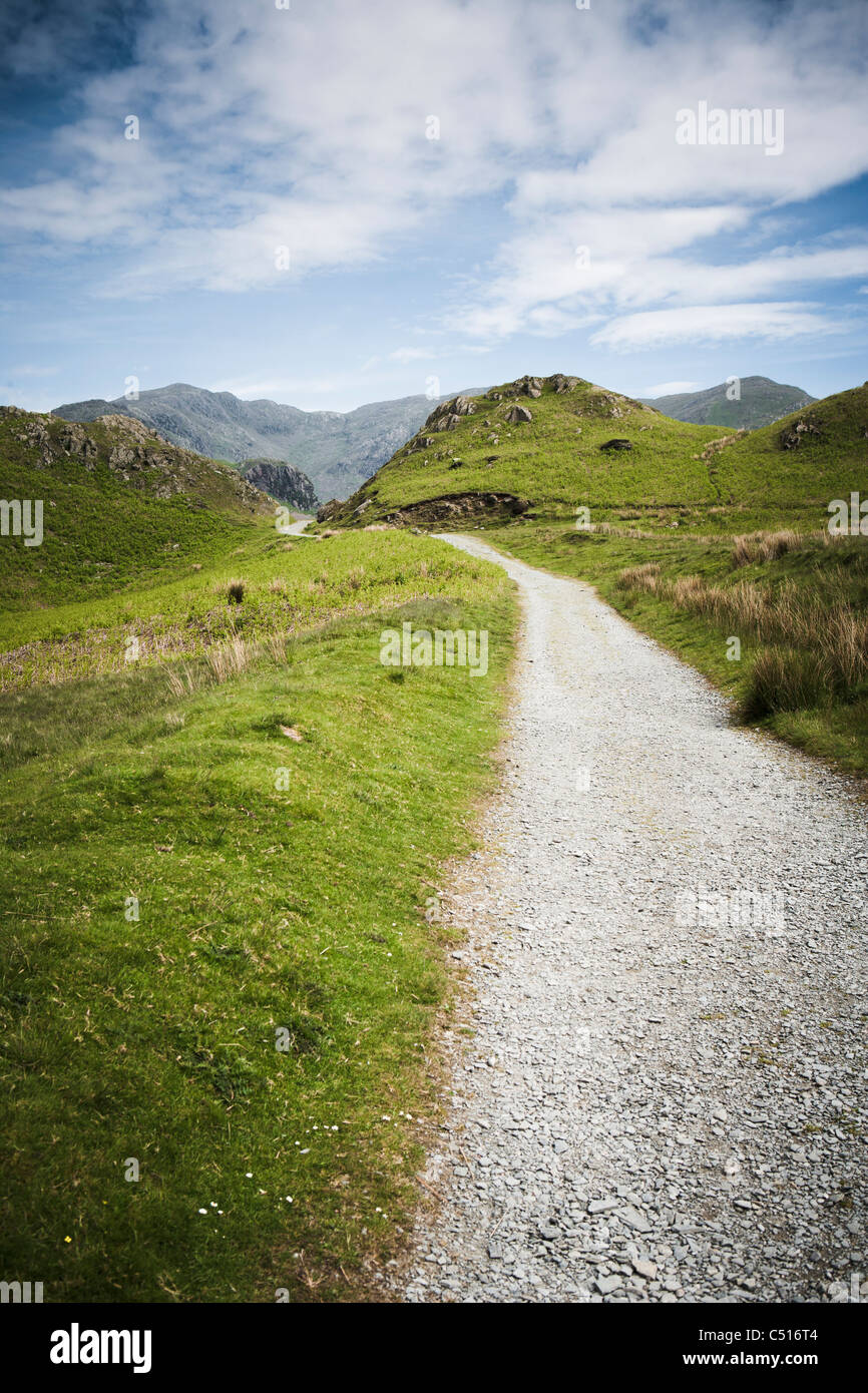 Mountain path track leading through valley Stock Photo - Alamy