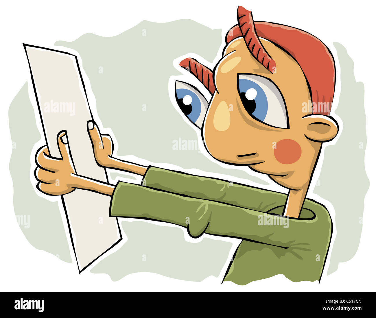 Young artist (or ordinary guy) is looking at his artwork (or blank ...