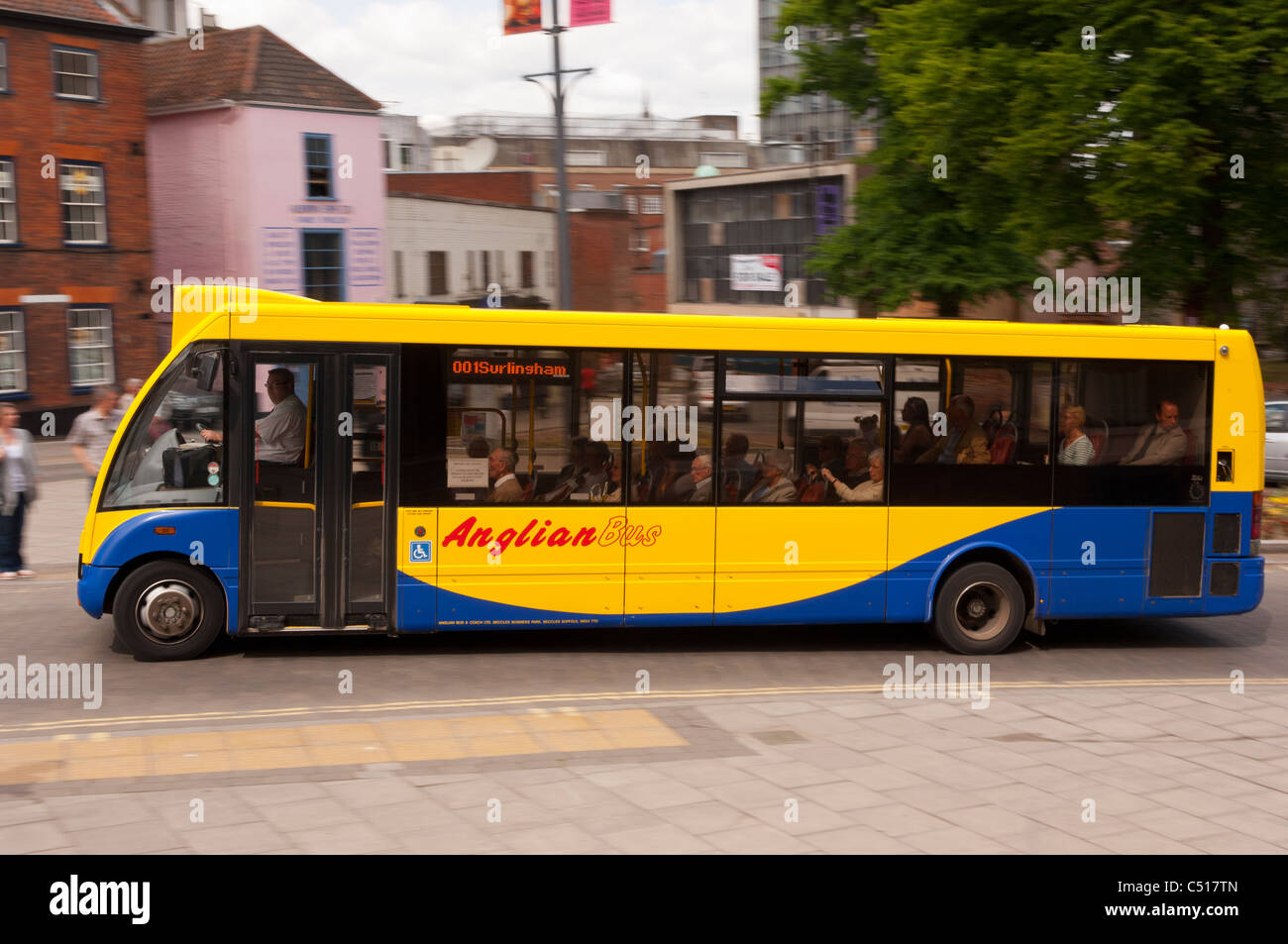 An Anglian bus showing movement as it drives through the city in ...