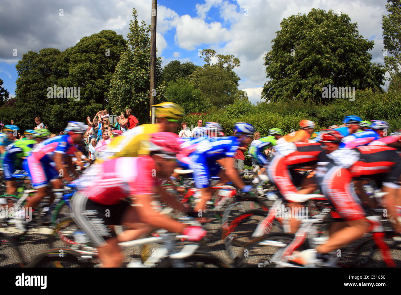 Tour de France 2007 cyclists passing along Hythe Road, Smeeth, Ashford ...