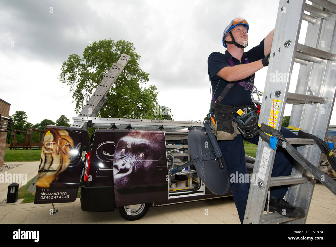 ladder safety sky installation Stock Photo - Alamy