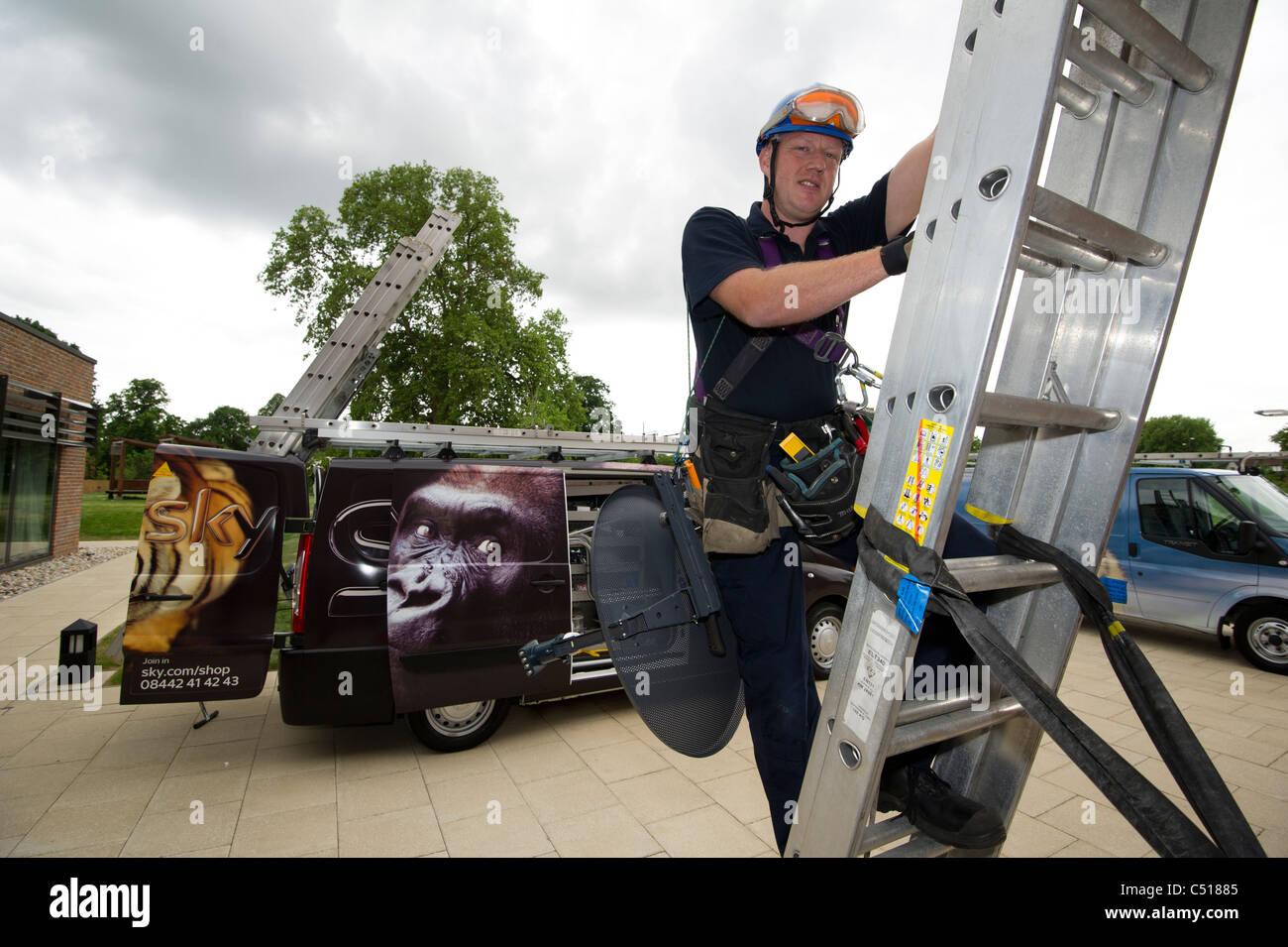 ladder safety sky installation Stock Photo - Alamy