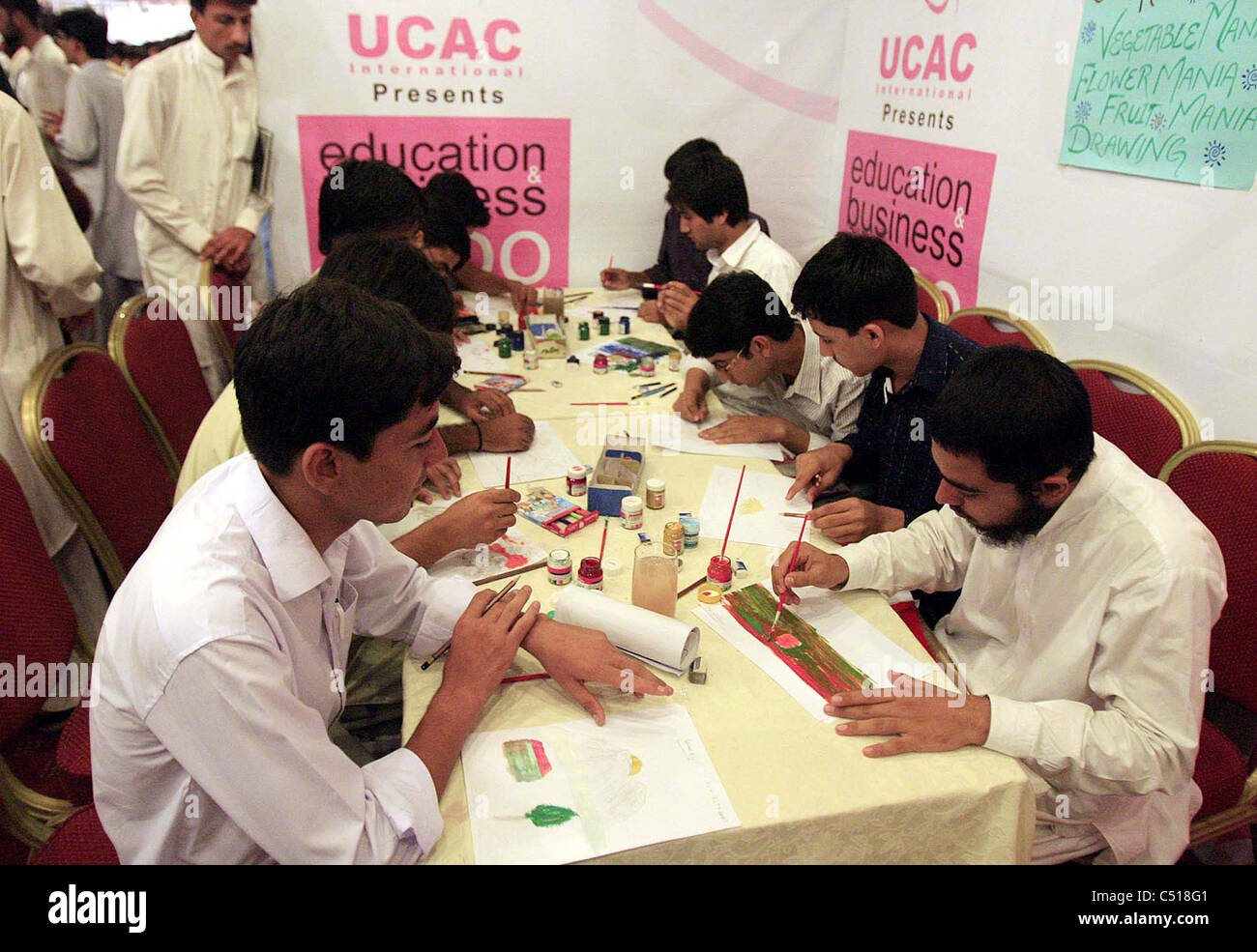 Students visit a stall on occasion of the Foreign Education Expo ...