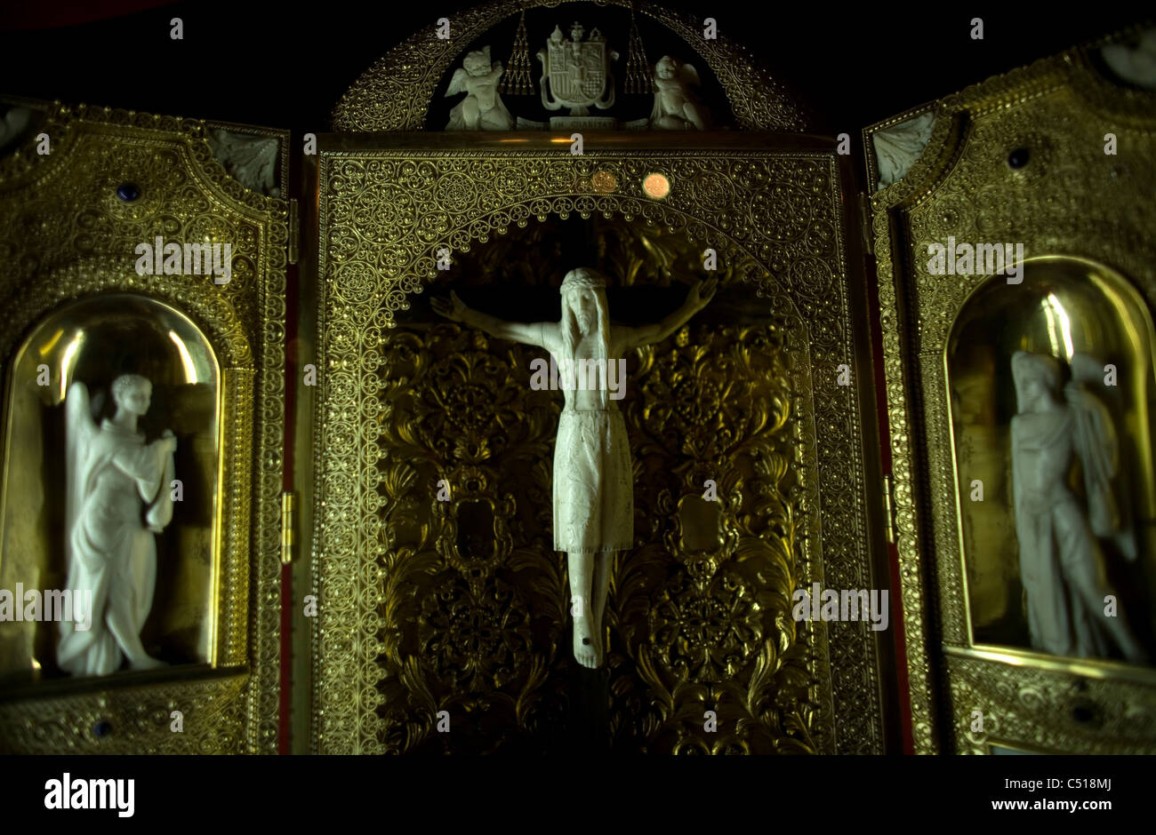 A triptych is displayed in the Museum of the Cathedral in Santiago de ...