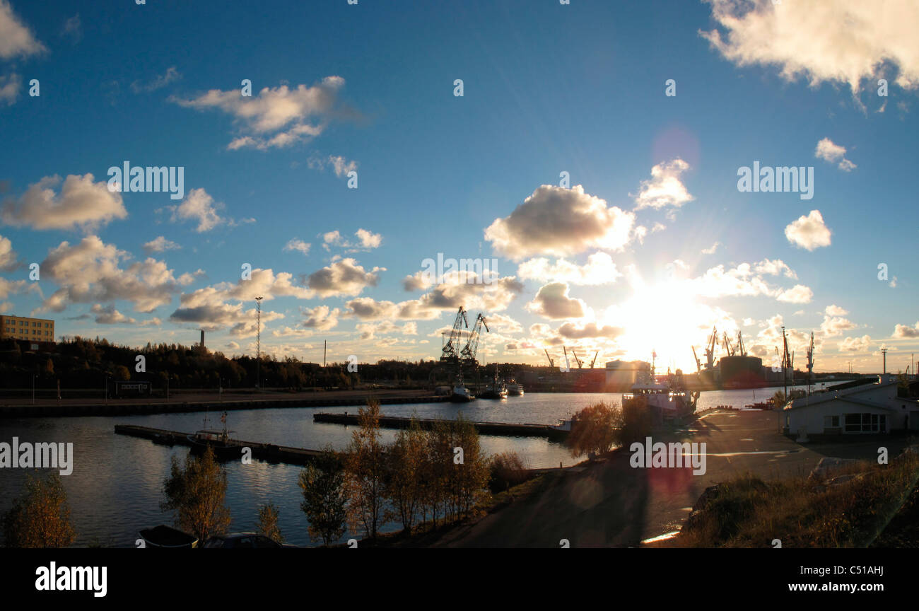 panorama Finland Rauma harbor. Timber transport harbor Stock Photo - Alamy