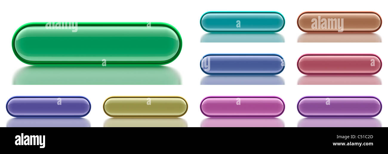 Set of Pill Shaped Aqua Buttons on a white background with a light ...