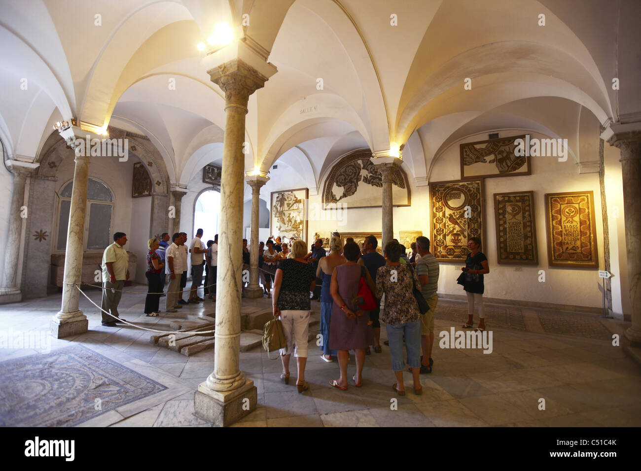 Africa, Tunisia, Tunis, Interior of Bardo Museum, Sightseers Viewing ...