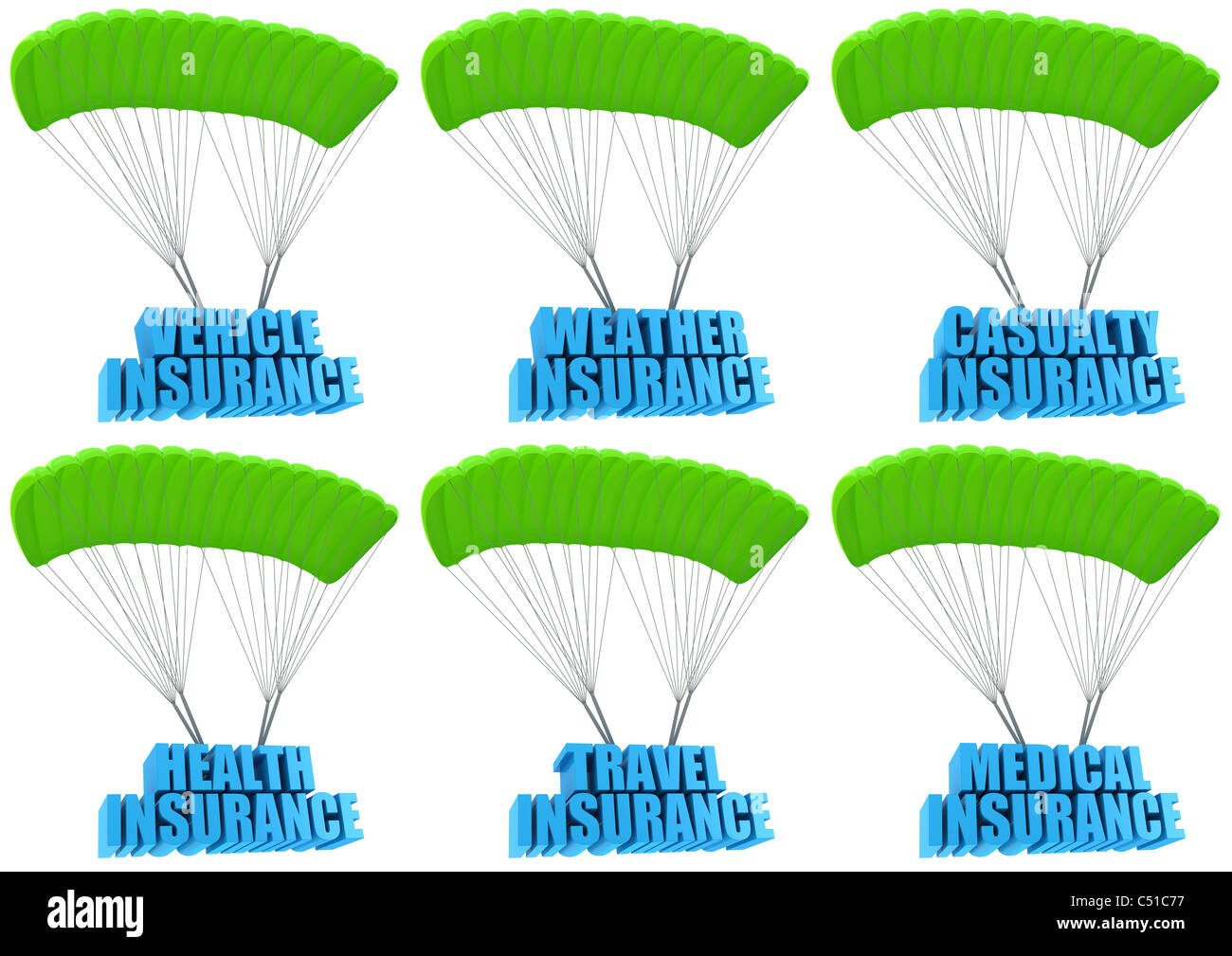 Types of insurance 3d concept illustration set isolated on white Stock ...