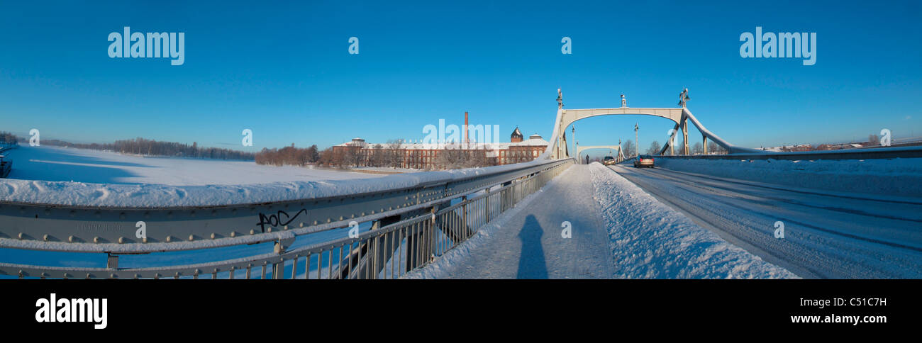 Scandinavia Finland Pori Charlotta bridge in snow scenic. A nostalgic ...