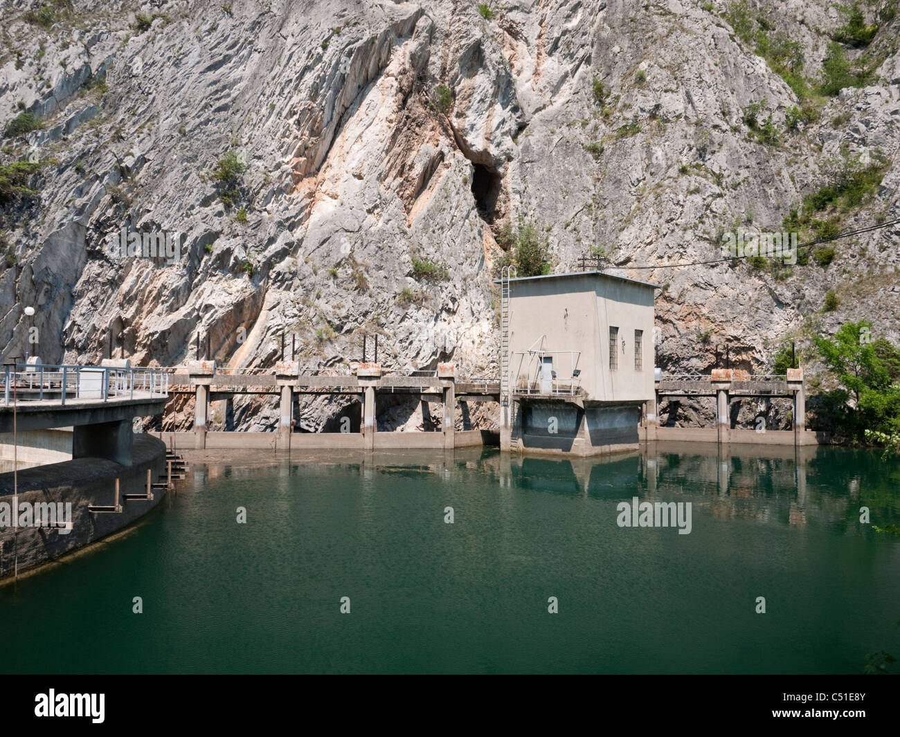 Dam on the river Treska forming a hydroelectric scheme at Matka canyon ...