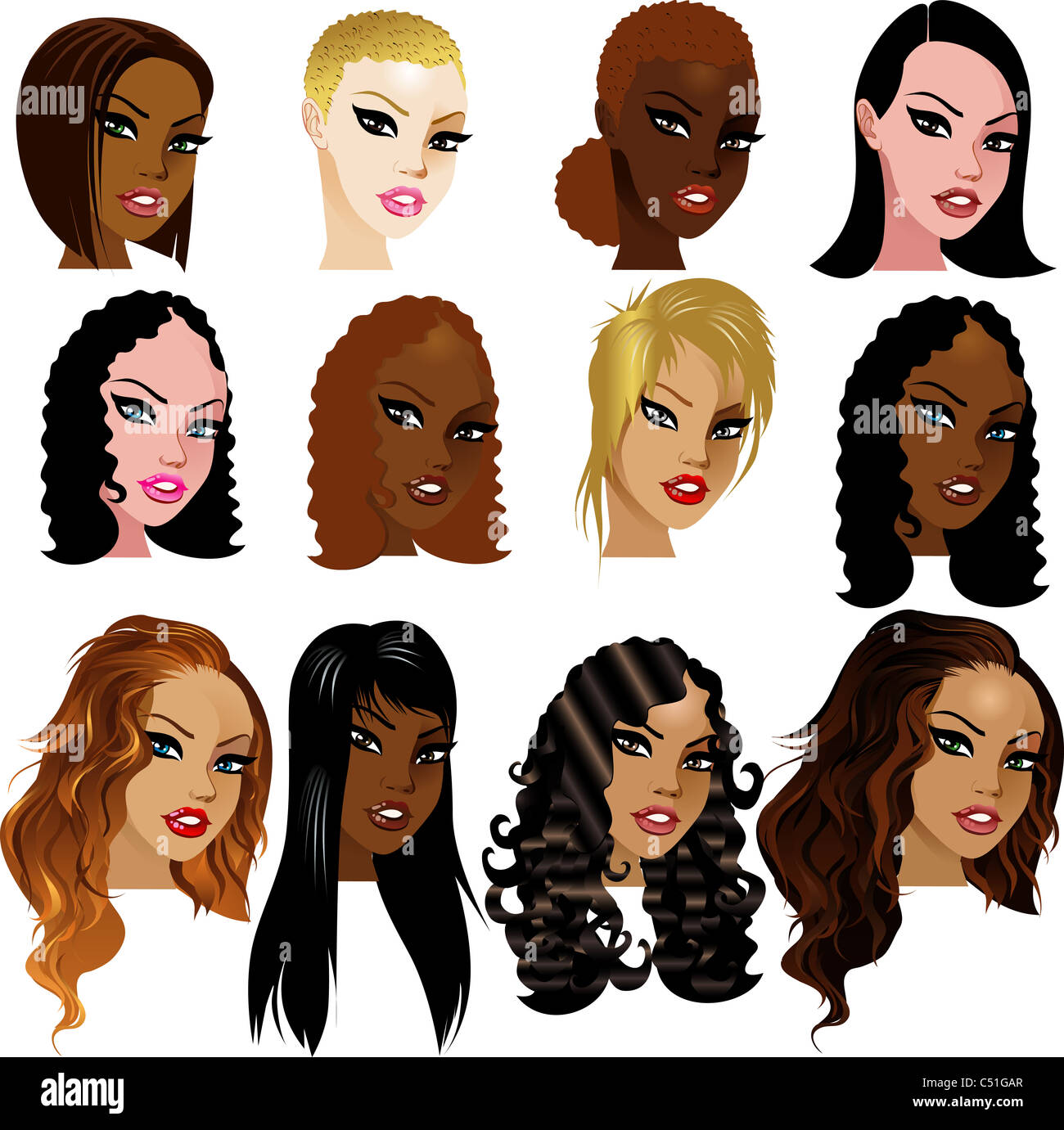 Vector Illustration of Mixed Biracial Women Faces. Great for avatars ...