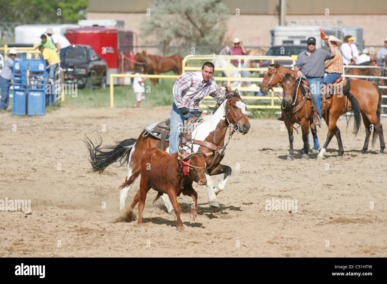 Team roping event during a rodeo part of the Eastern Shoshone Indian ...