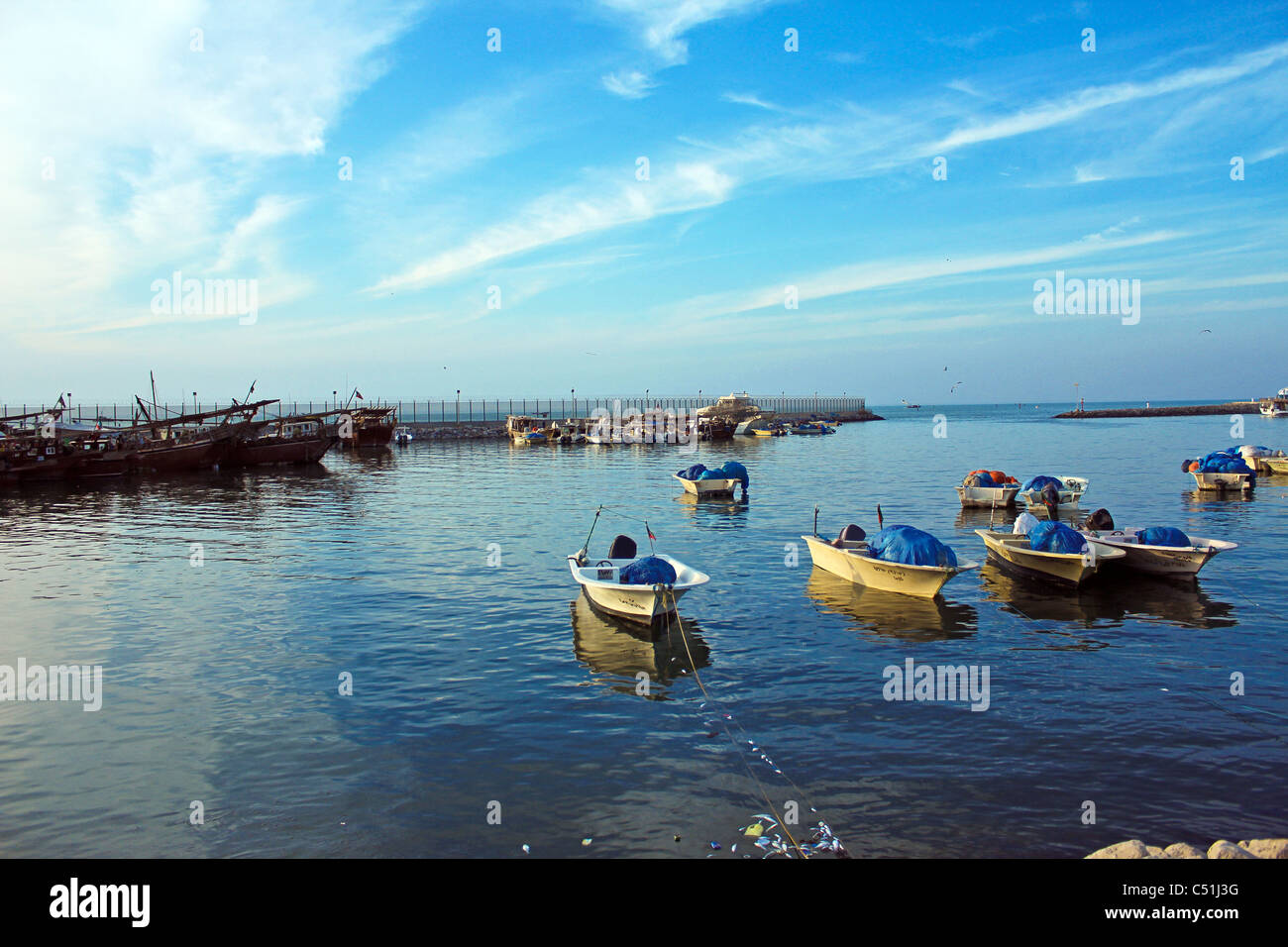traditional old ships fisher men on a boat in kuwait harbor kuwait city ...