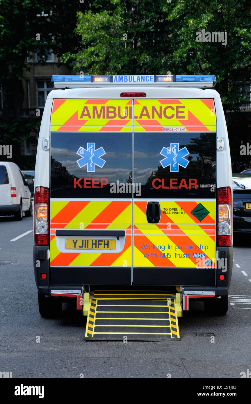 Back of Ambulance with ramp down Harley Street London England UK Stock ...