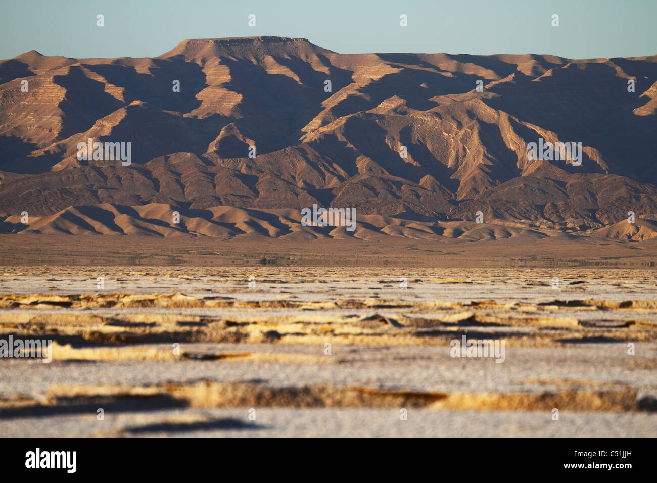 Africa, Tunisia, Chott El Jerid, Flat Dry Salt Lake between Tozeur and ...