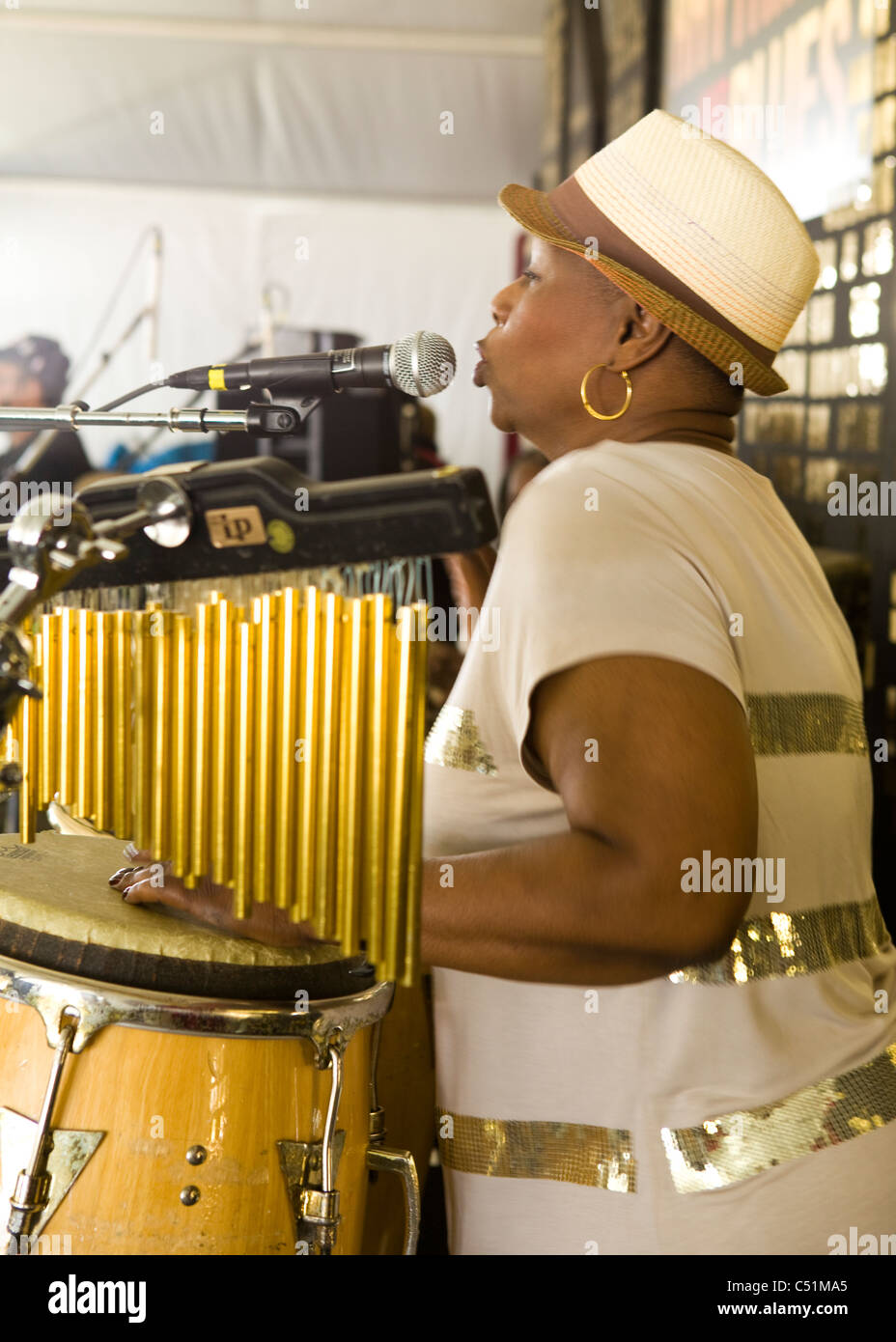 A Rhythm and Blues group's percussion player Stock Photo - Alamy