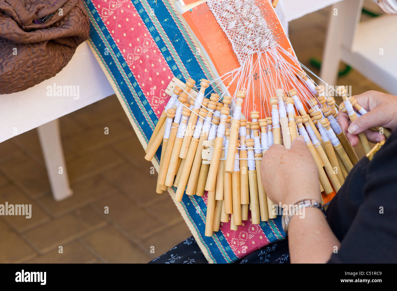 Traditional lace making crafts Stock Photo - Alamy