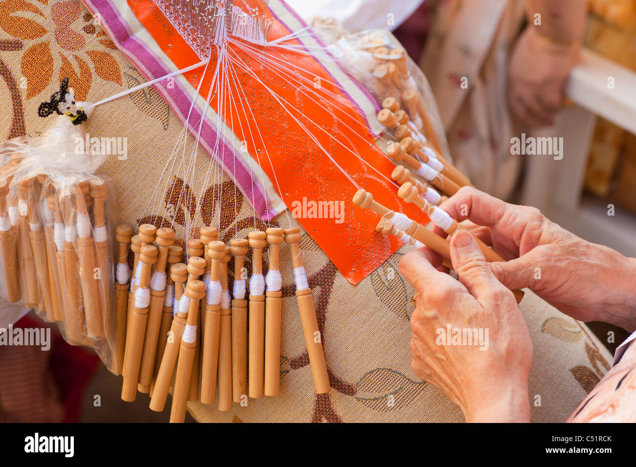 Skilled female hands at the traditional lace making crafts Stock Photo ...