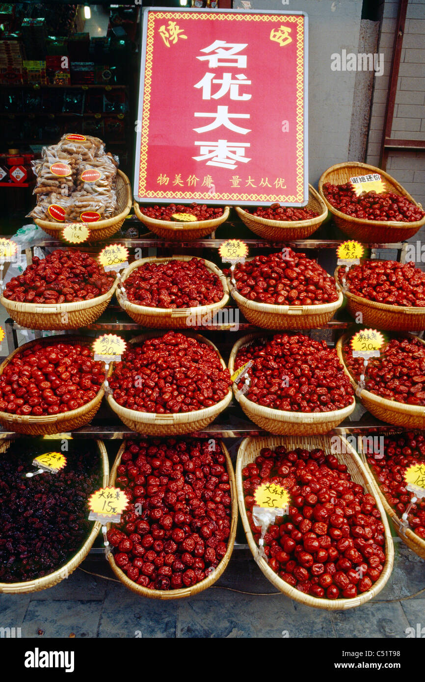 Chinese Dates in Baskets are Displayed on a Market Stand, Xian City ...
